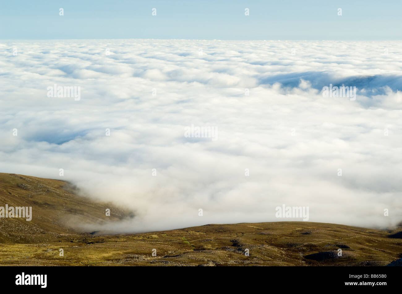 Layer of inversion fog, or low cloud, over Glen More and the Spey ...