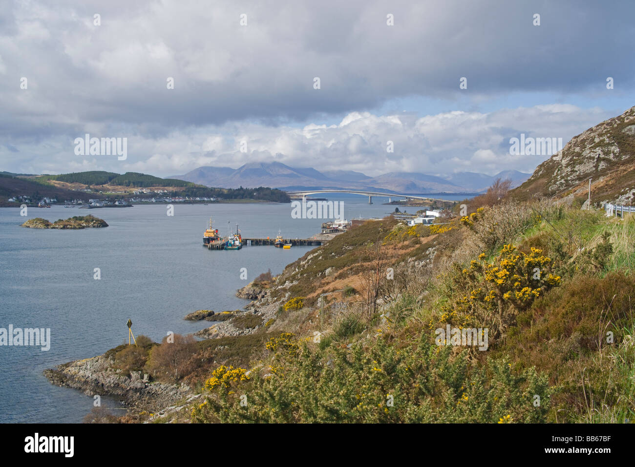 Looking north up down Loch Alsh to Skye Bridge and Kyle of Lochalsh ...