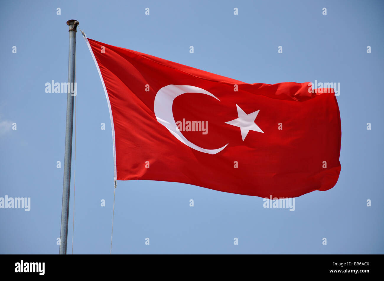 Turkish flag by harbour, Marmaris, Datca Peninsula, Mulga Province ...