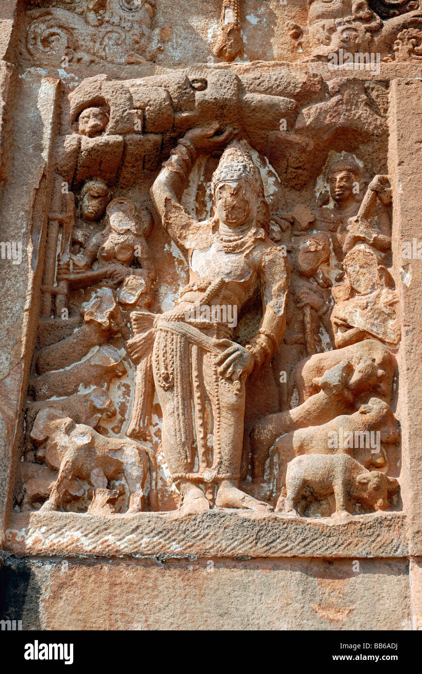 Badami - Karnataka, Upper Shivalaya, Krishna lifting Govardhan mountain ...