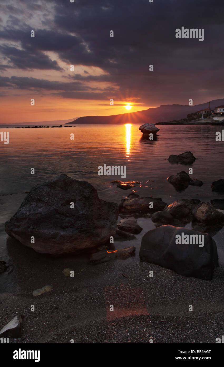 View of the sun setting across the Messinian bay taken from Kardamili ...