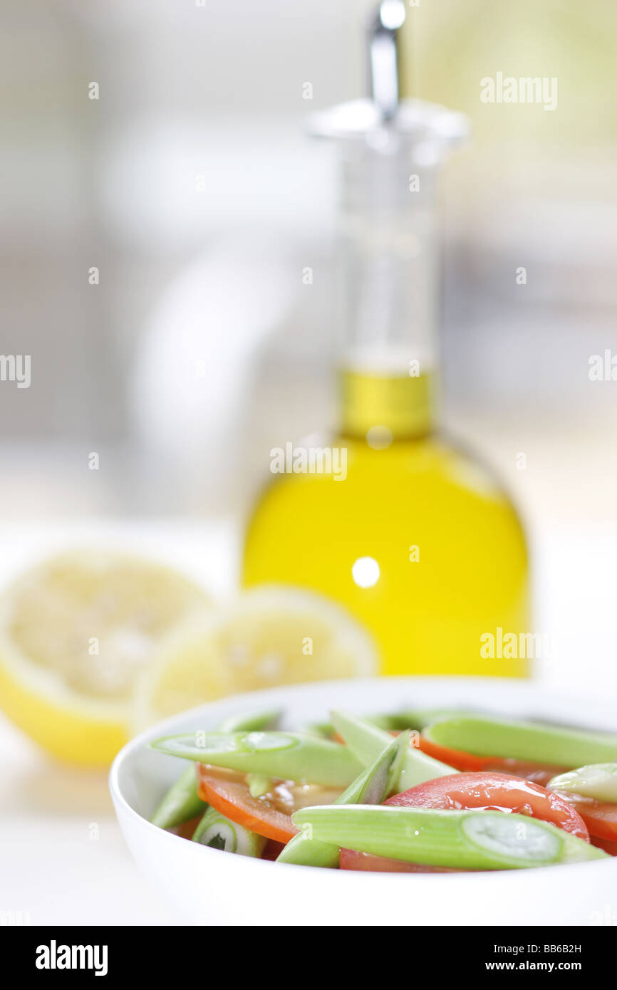 Slices of Tomato and Runner Beans Stock Photo - Alamy