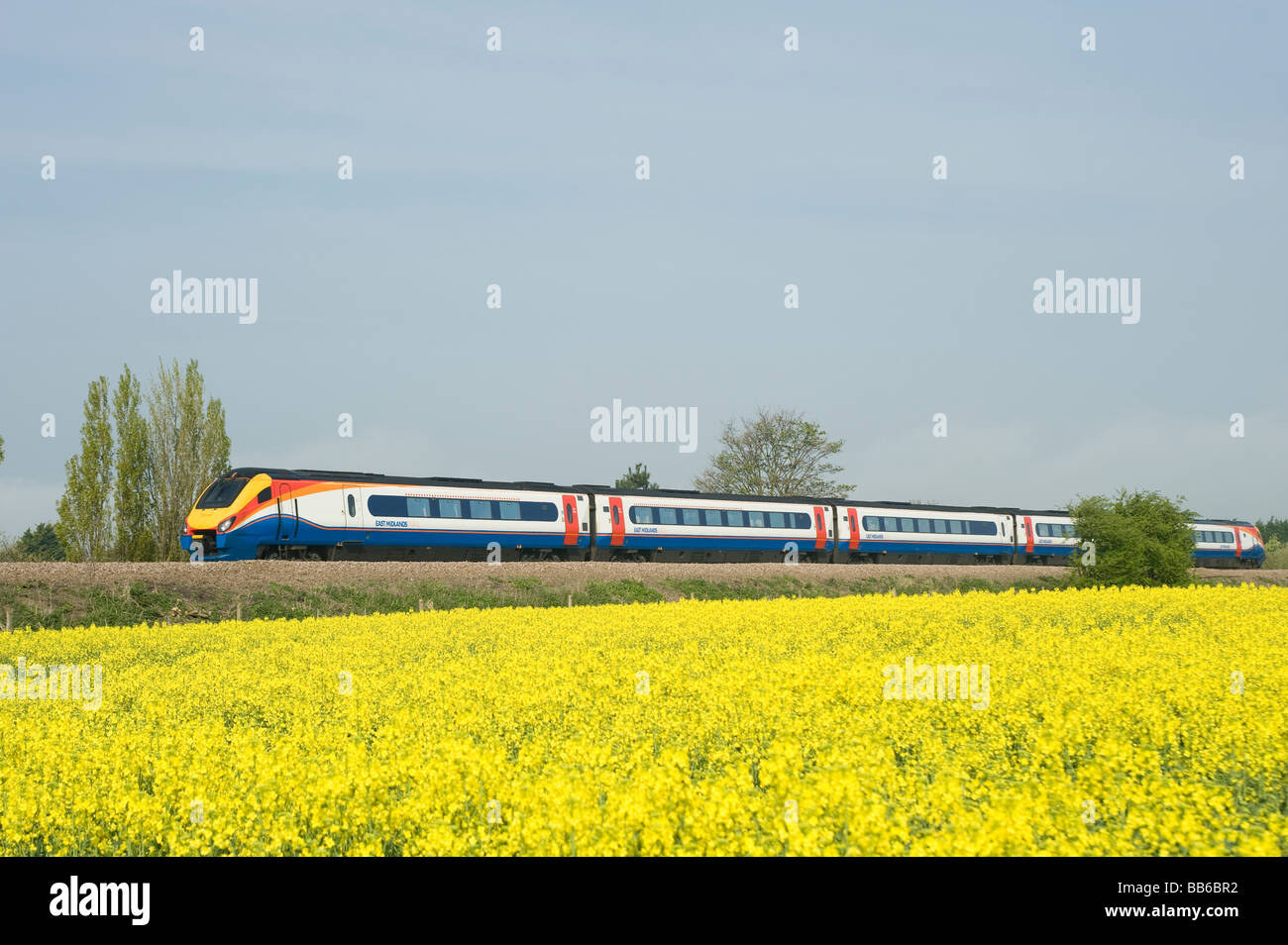 Class 222 high speed train in East Midlands Trains livery speeding past ...