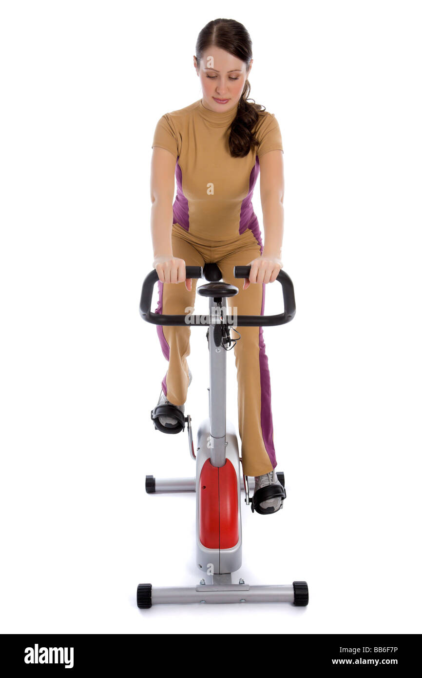Girl exercise bike fitness health woman slim cycling hi-res stock ...