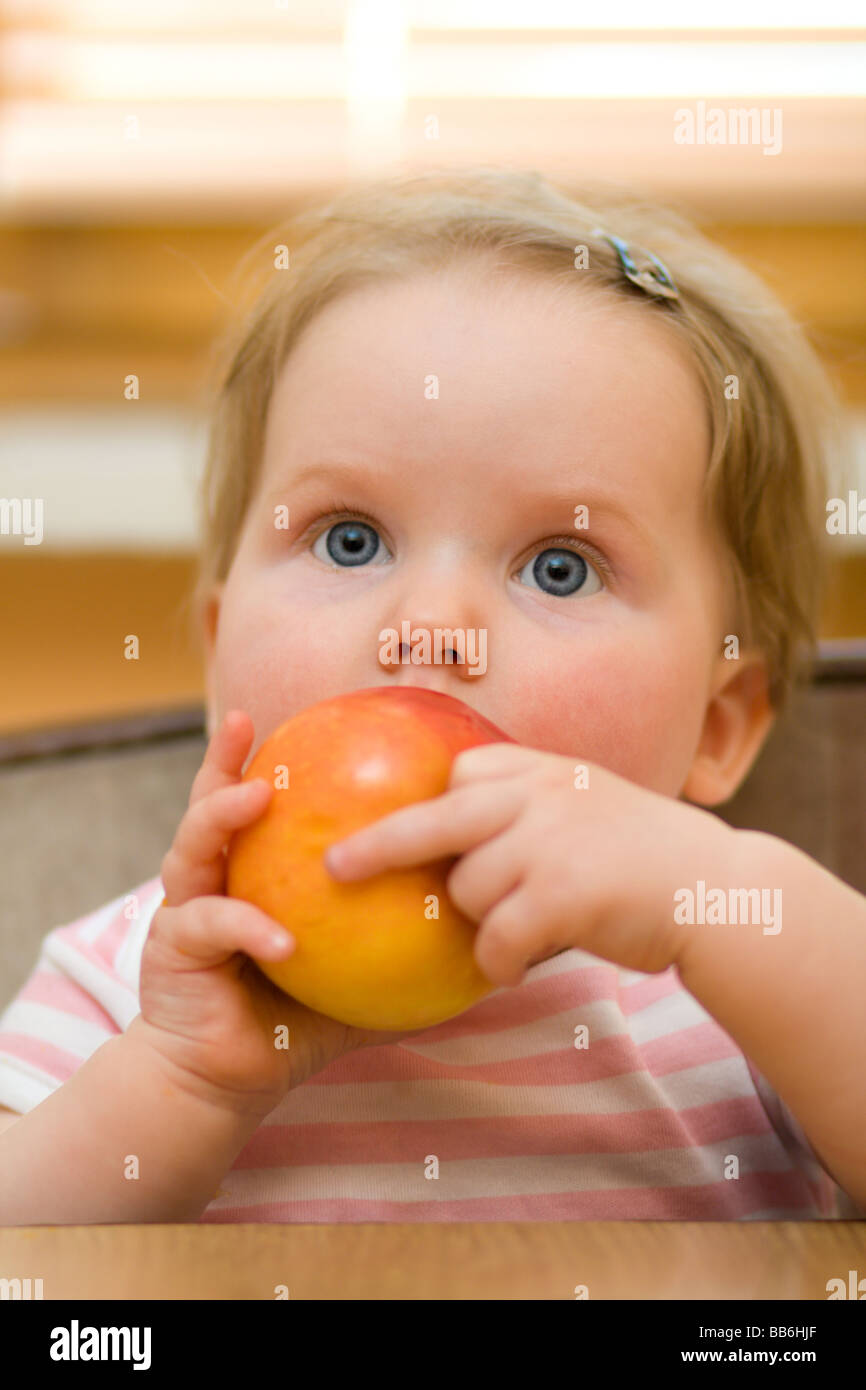 Cute little baby eating an apple Stock Photo - Alamy
