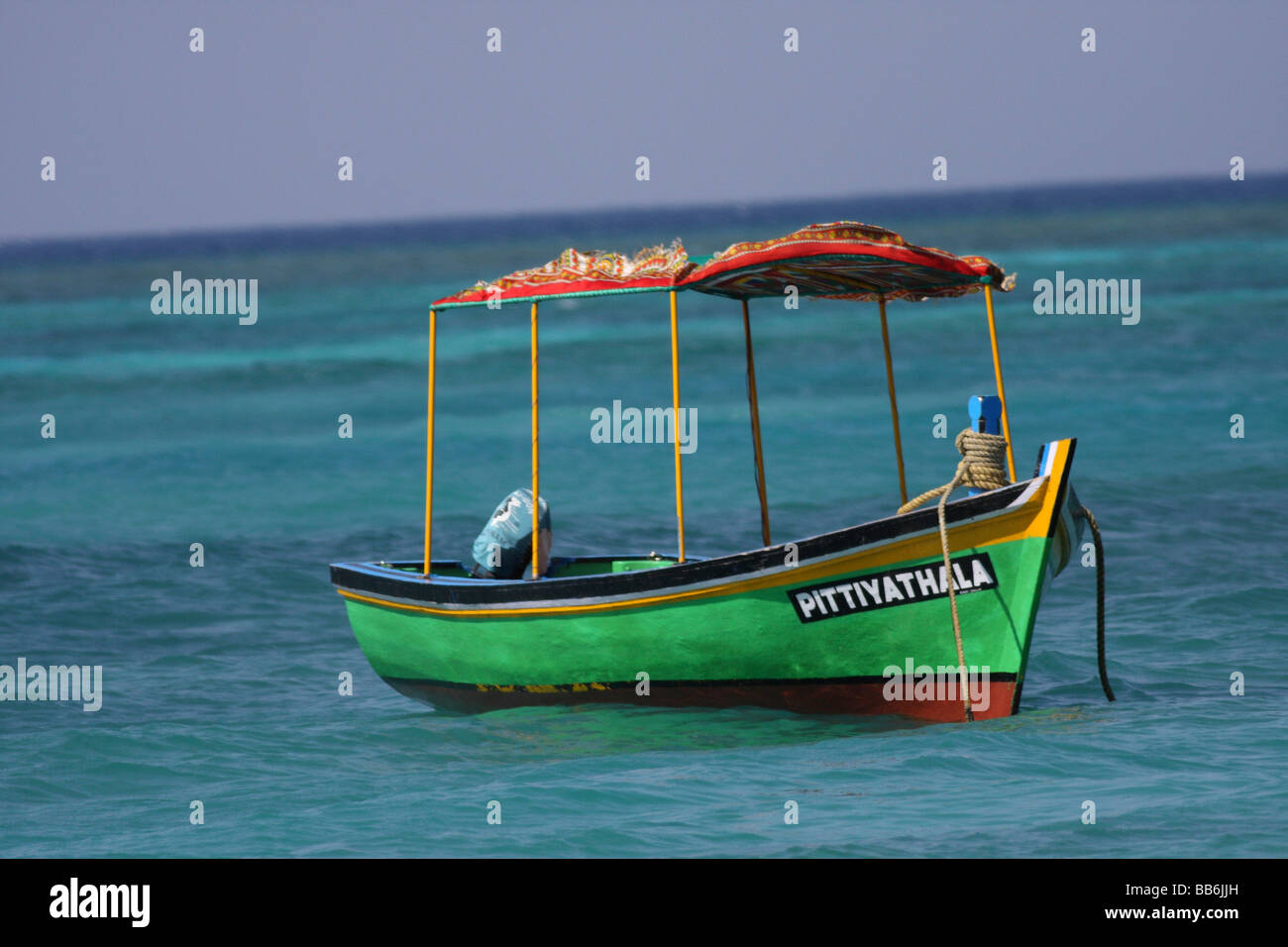 A glass bottom boat, in lagoon, Kavaratti, Lakshadweep Stock Photo - Alamy