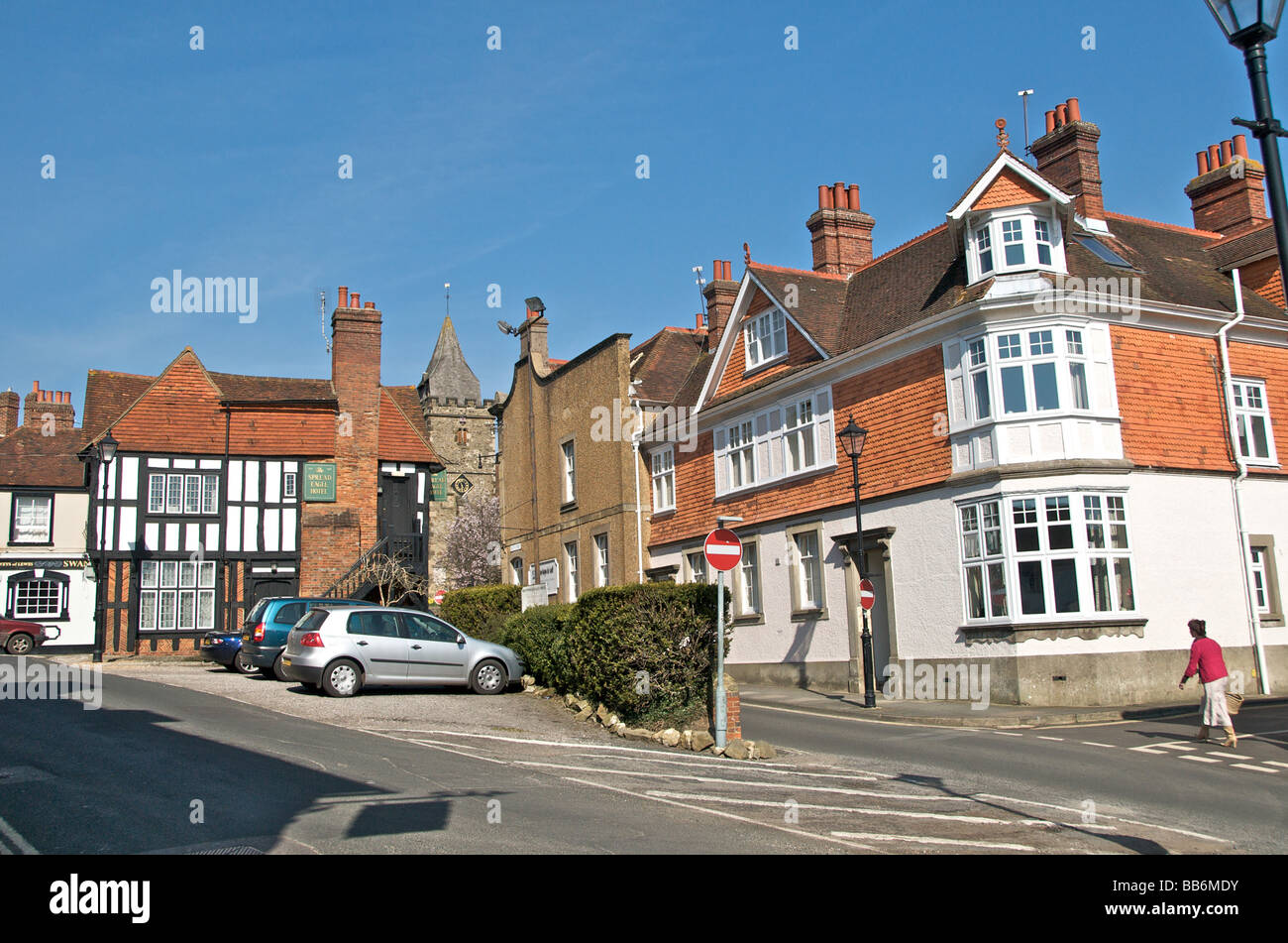 A street scene in Midhurst town in West Sussex looking across Red Lion ...