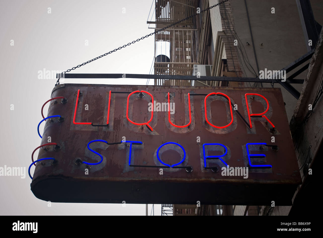 Wines and liquor neon sign in the Tribeca neighborhood of New York ...