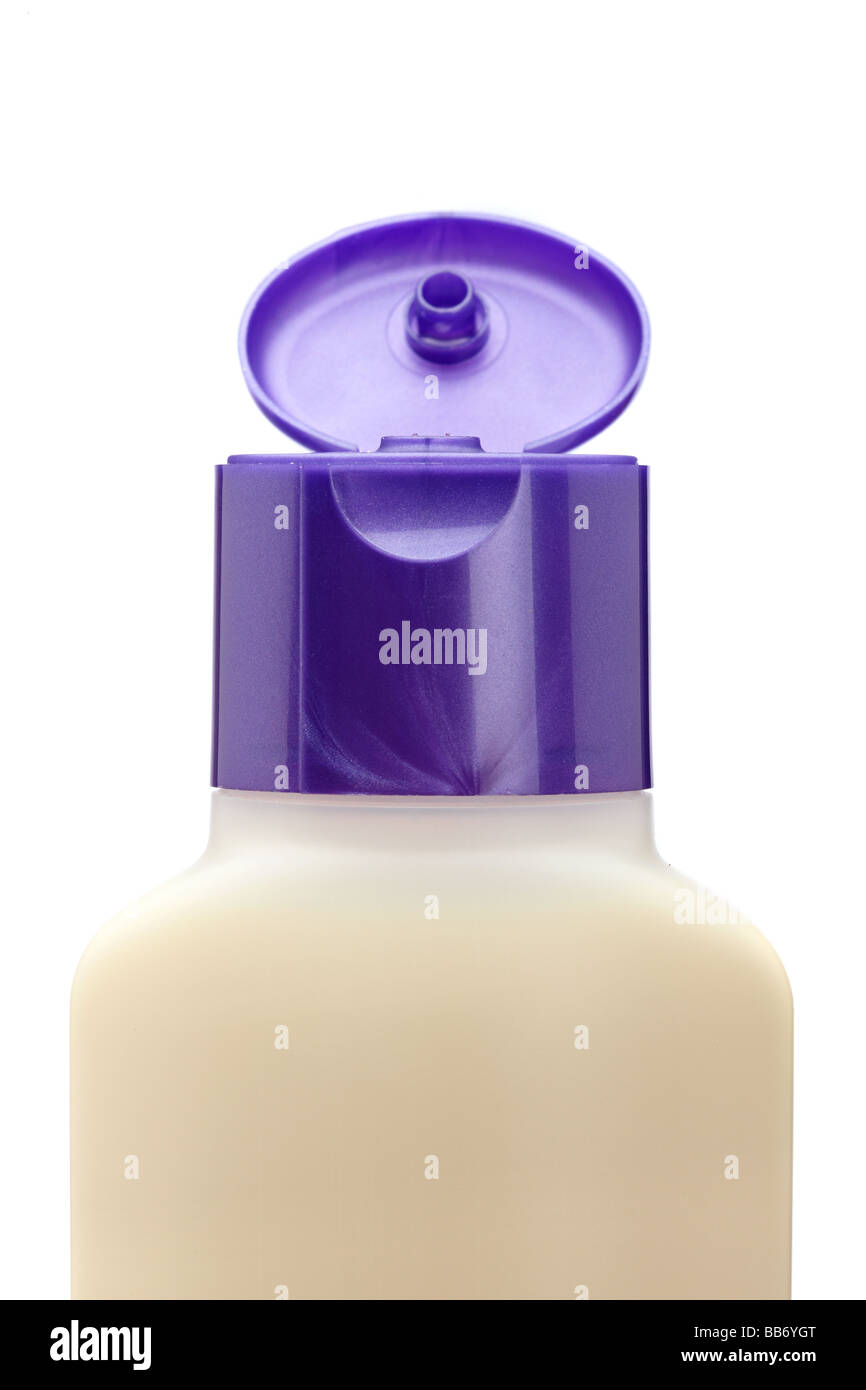 Opened plastic bottle with soap or shampoo isolated on white background ...