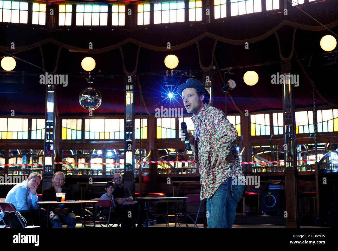 Writer and comedian andrew clover performs in the parlure spiegeltent ...