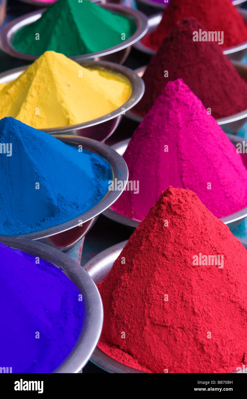 Coloured dye powders Devaraja Market Mysore Karnataka India Stock Photo ...