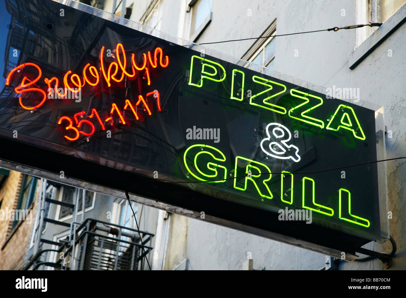 Brooklyn pizza and grill sign Stock Photo - Alamy