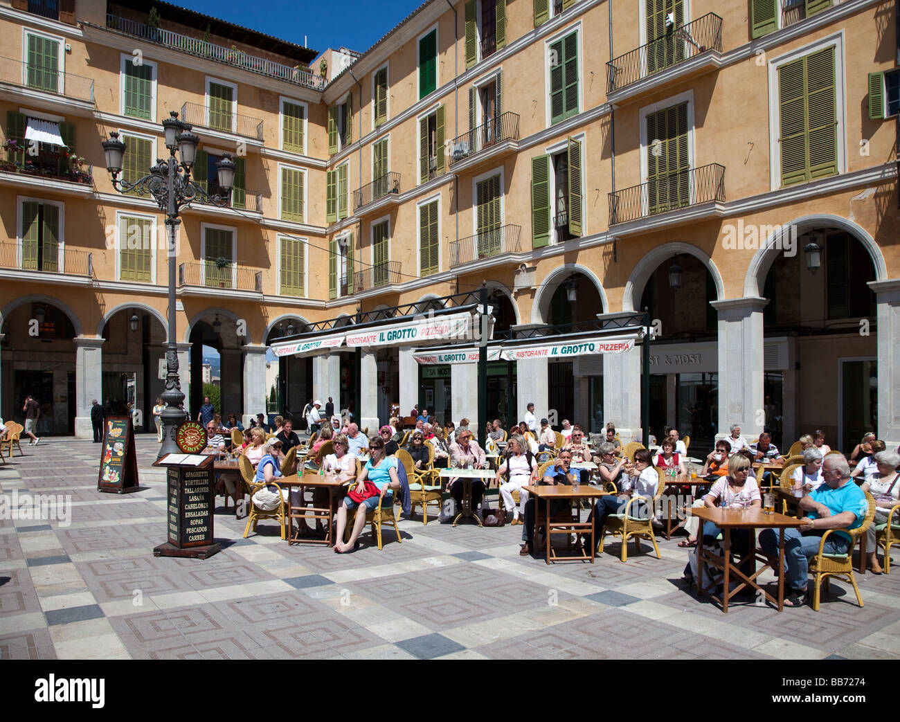 People sitting at tables in Placa Major Palma Mallorca Spain Stock ...