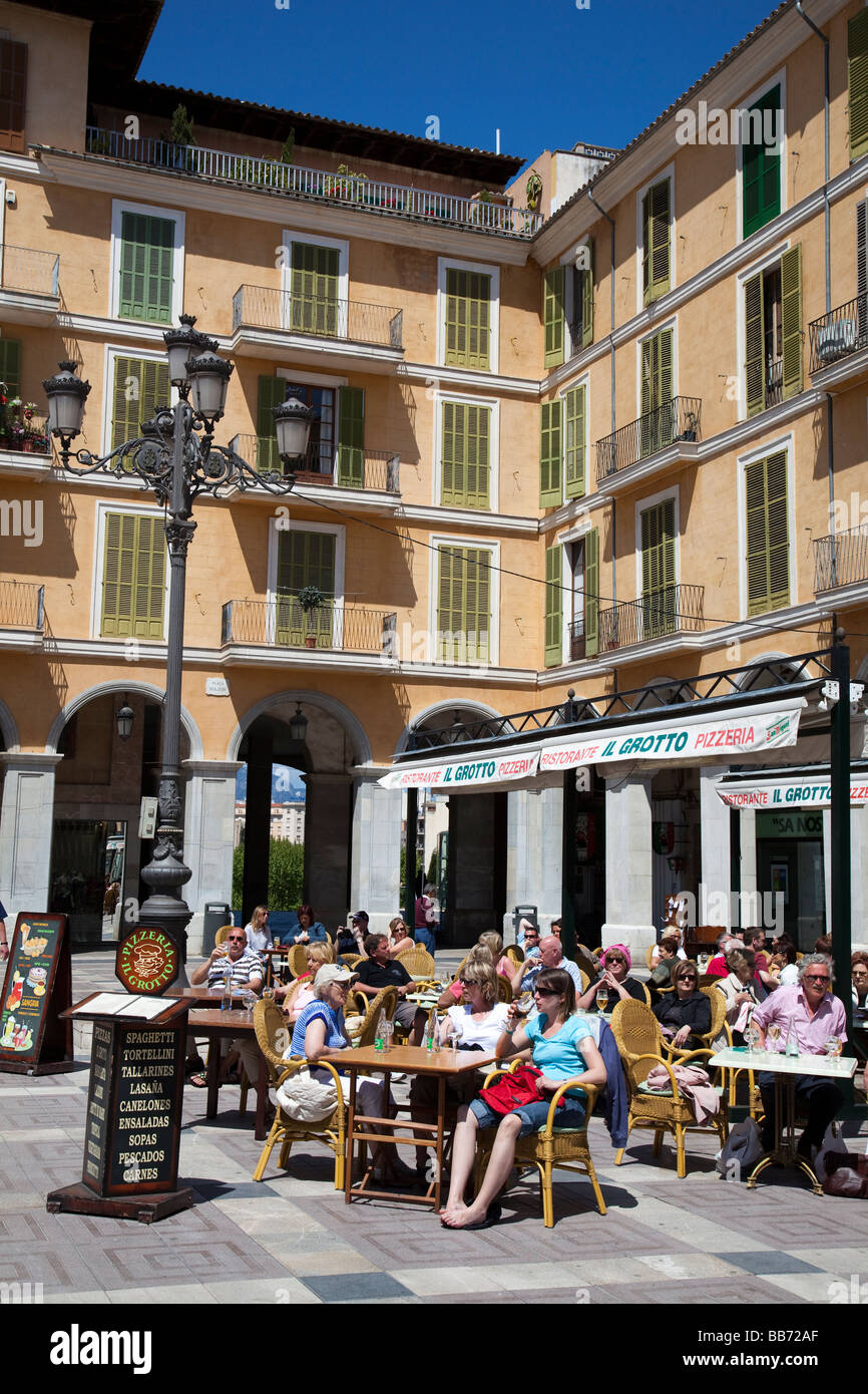People sitting at tables in Placa Major Palma Mallorca Spain Stock ...