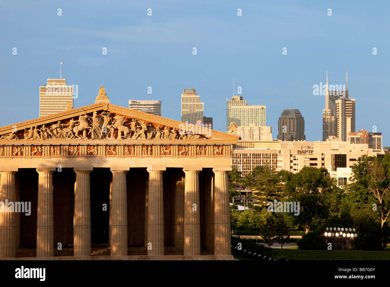Parthenon replica with modern buildings of Nashville Tennessee in the ...