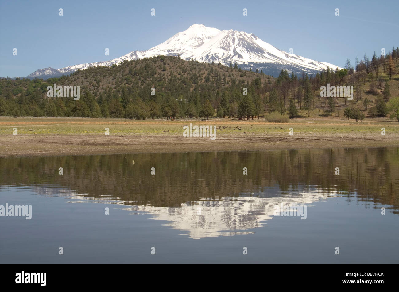 Mount Shasta and Shastina From lake Shasta Califronia USA Stock Photo ...