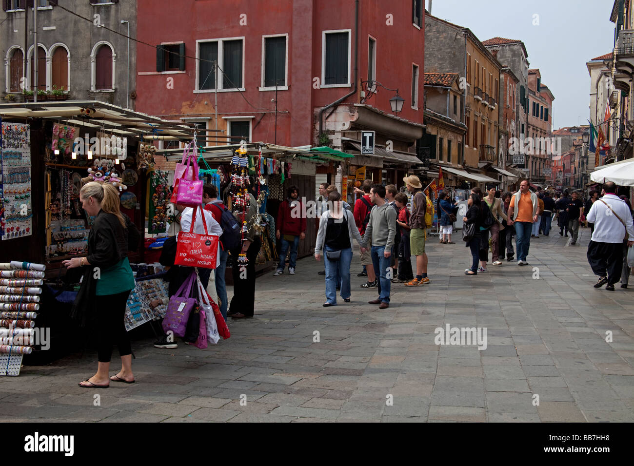 Busy shopping street with stalls Venice Italy Europe Stock Photo - Alamy