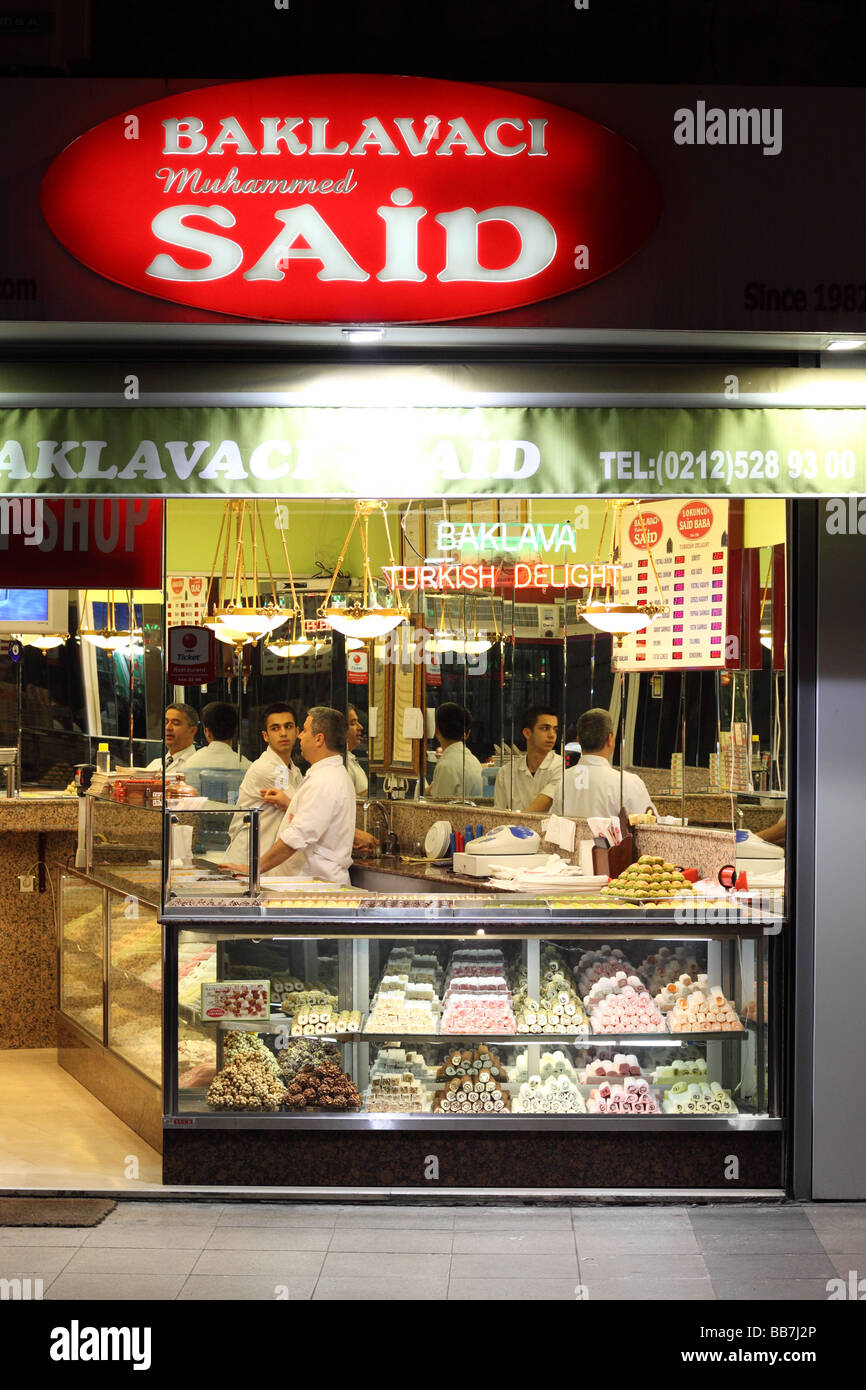 Istanbul Turkey Baklava sweet cake shop selling honey soaked flaky ...