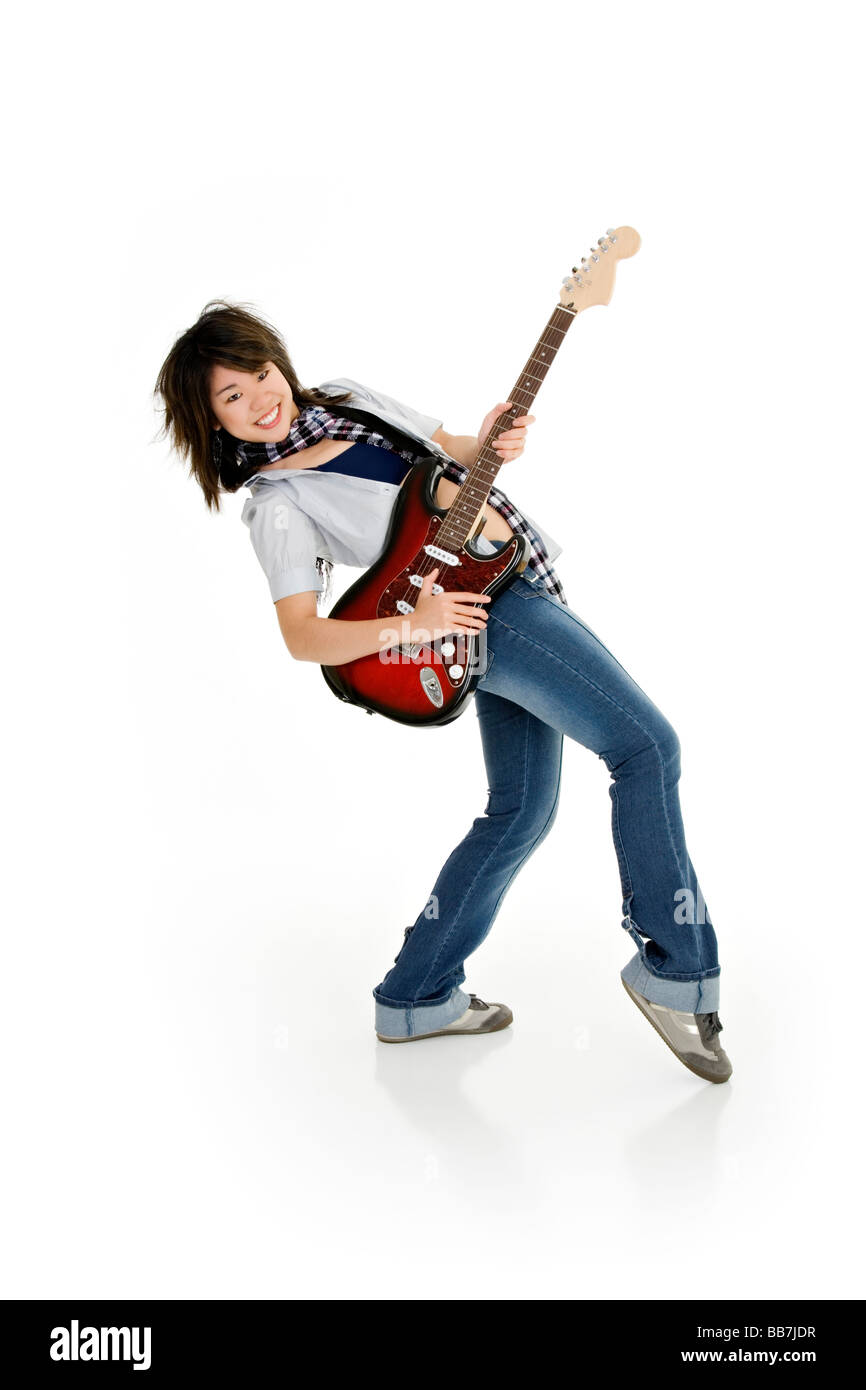 Caucasian teenager posing as a punk rocker on white background Stock ...