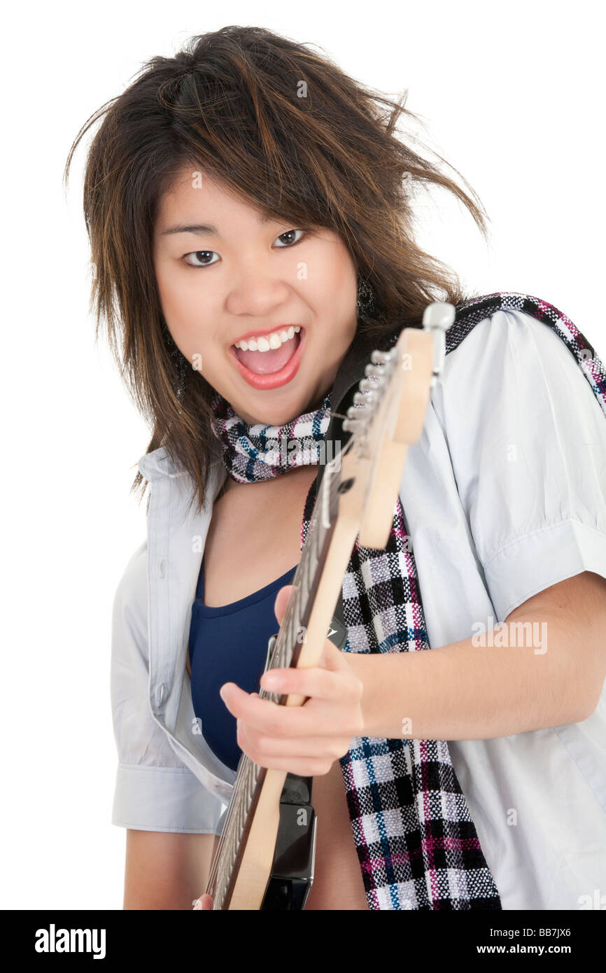 Caucasian teenager posing as a punk rocker on white background Stock ...