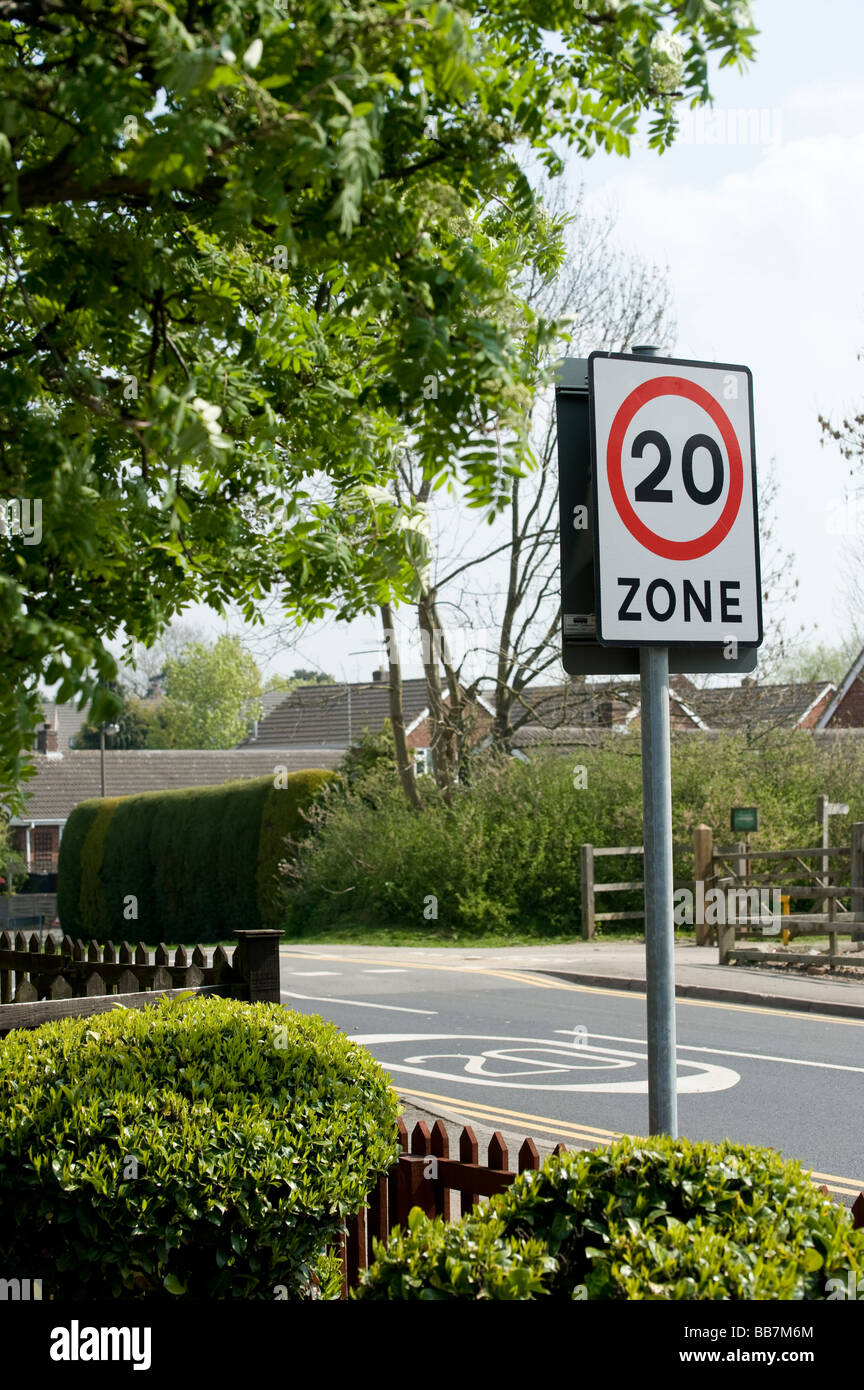 Road sign showing that traffic is entering a 20 mph zone in a town in ...