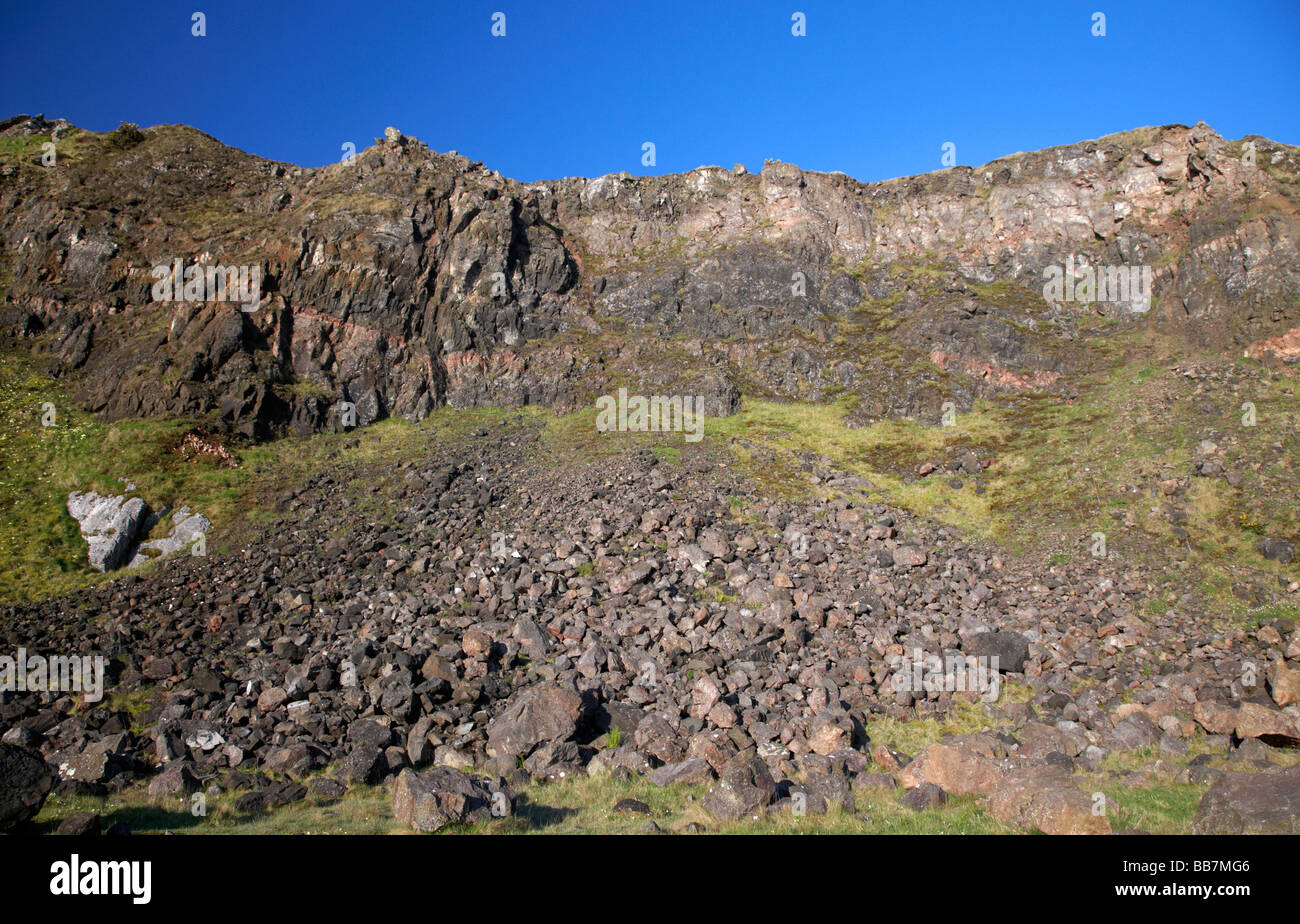 scree beneath basalt cliff faces in county antrim northern ireland uk ...