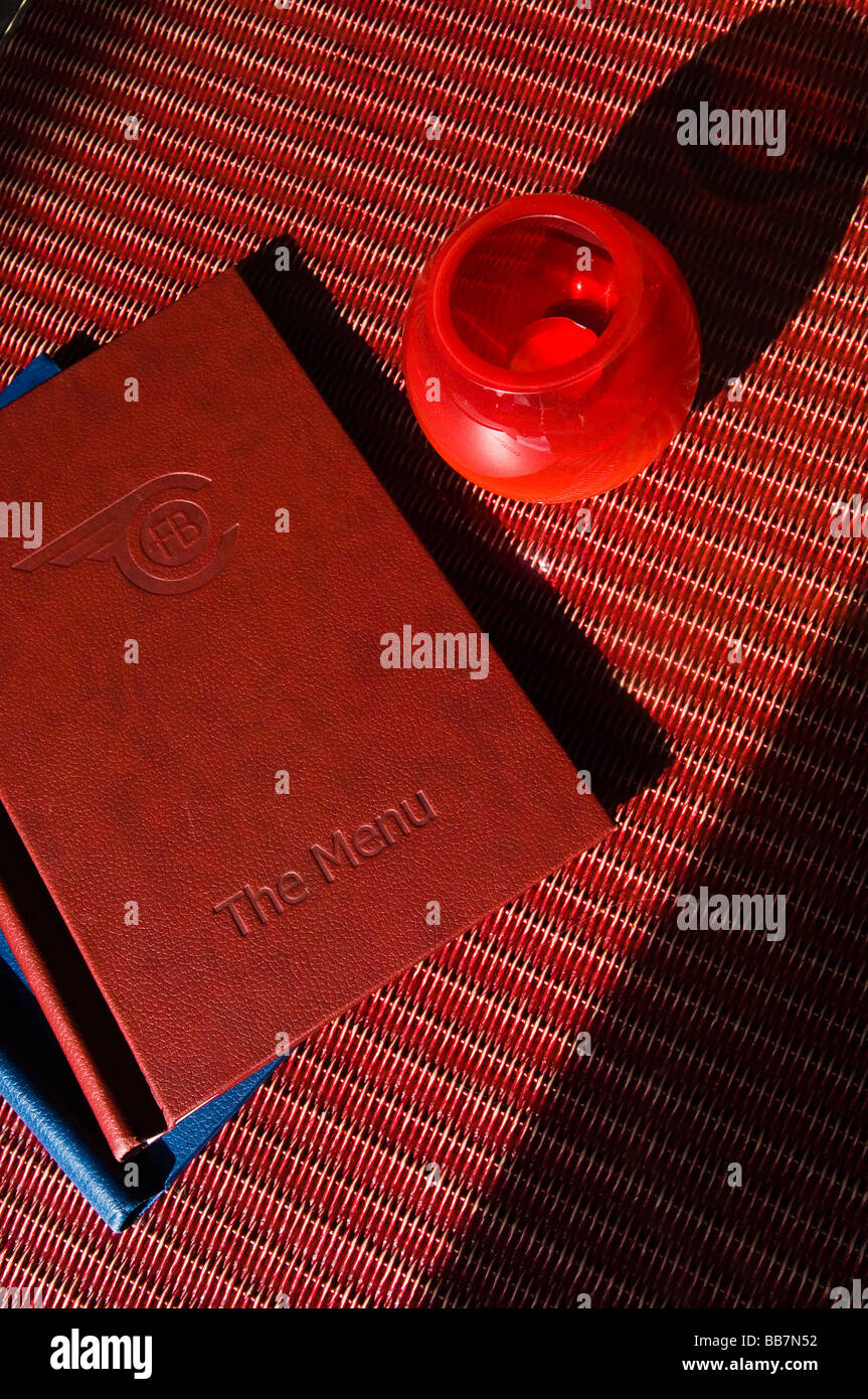 The Flying Boat Club red menu book on a red table. Tresco. Isles of ...