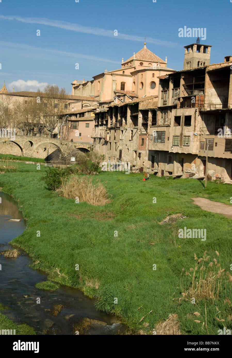 Spain.Vic.Old Town with the Cathedral and the Roman Bridge Stock Photo ...