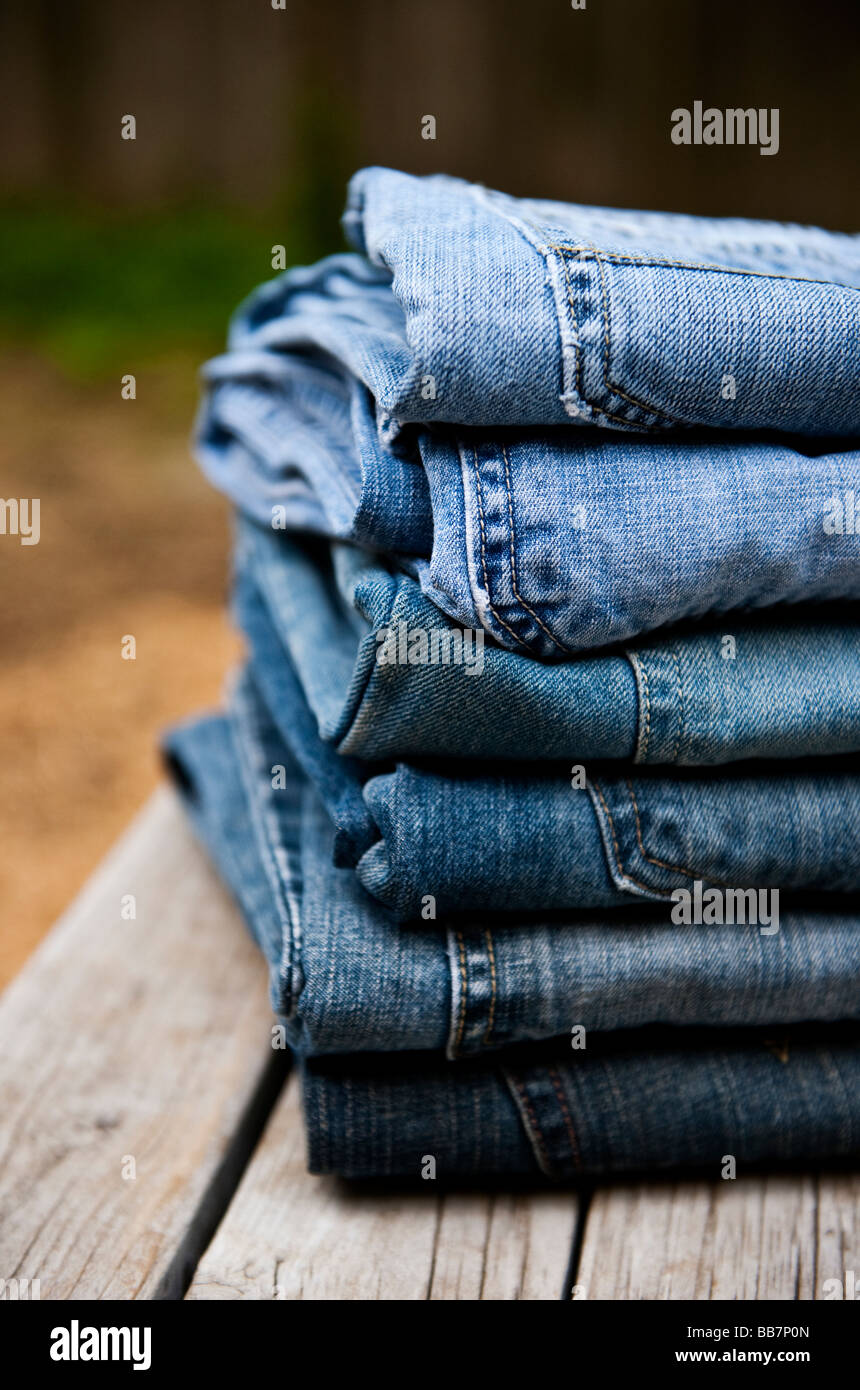 stack of blue jeans Stock Photo - Alamy