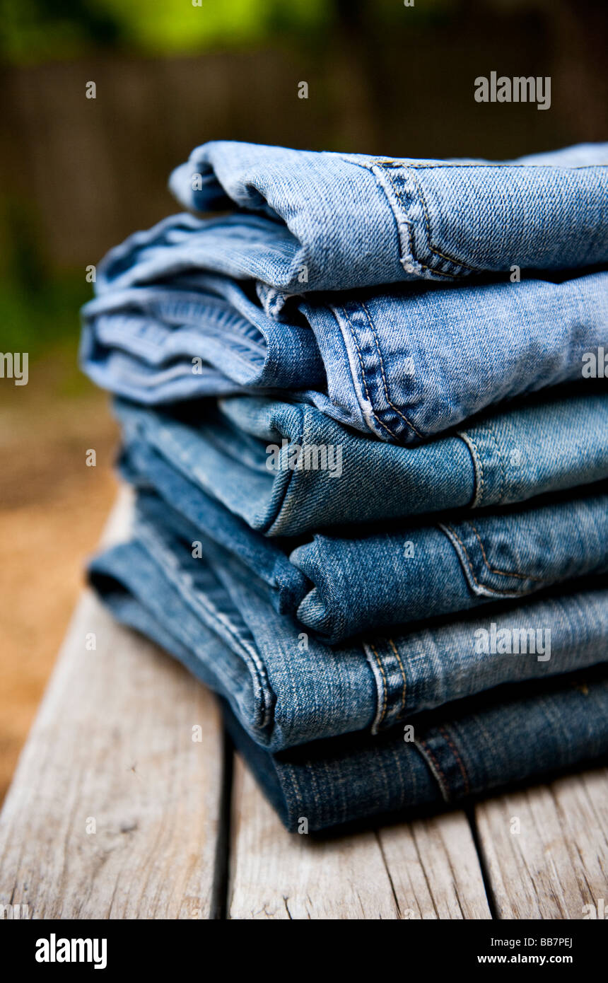 stack of blue jeans Stock Photo - Alamy