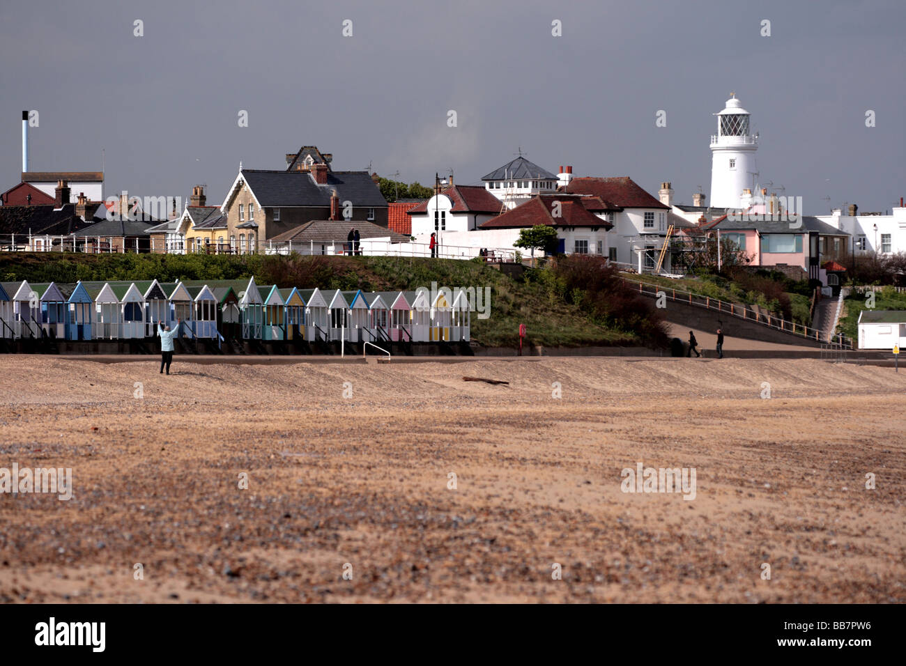 A view of Southwold, Suffolk, from the beach showing the lighthouse and ...