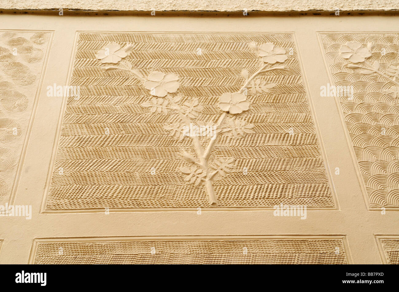 Decorative Plastering detail pargeting on a building in Clare Suffolk ...