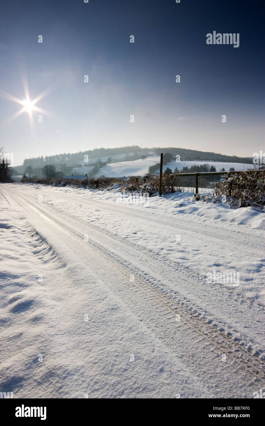 Snow Covered Country Lane Stock Photo - Alamy