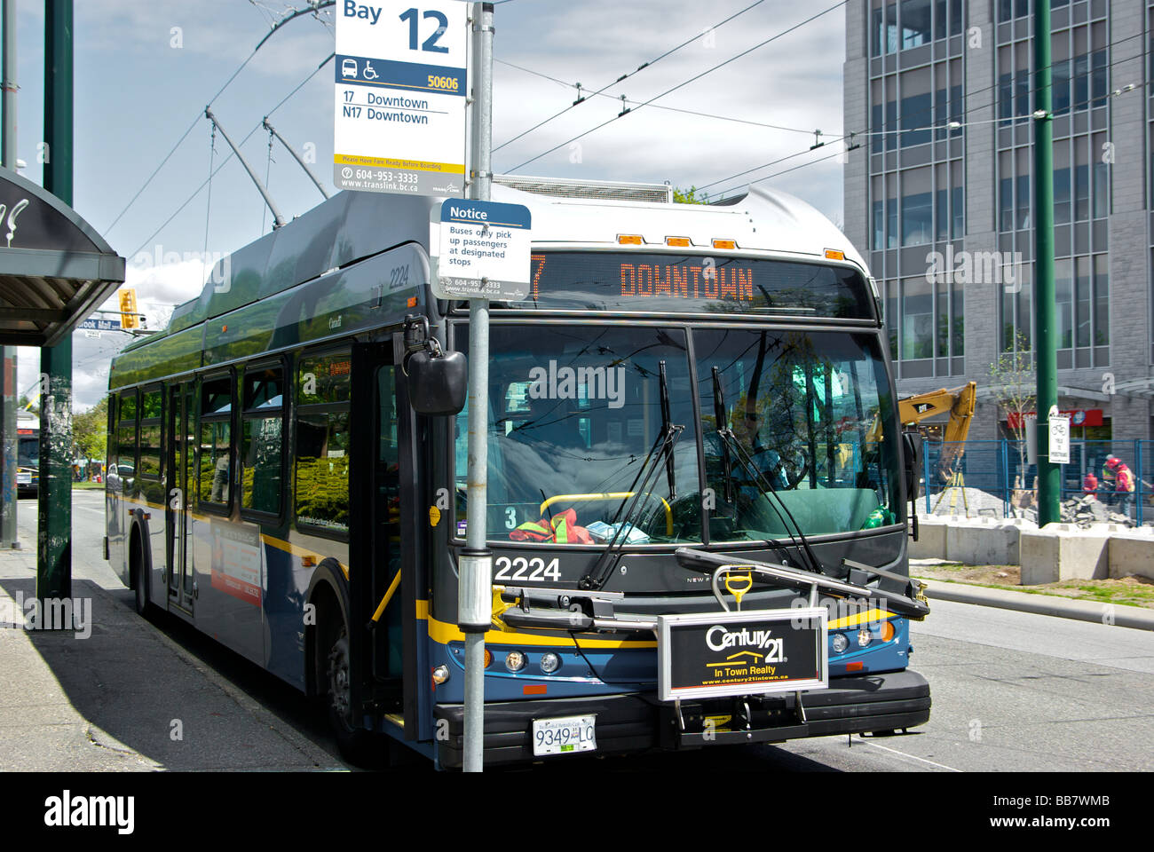 Vancouver electric trolley public transit bus at stop Stock Photo - Alamy