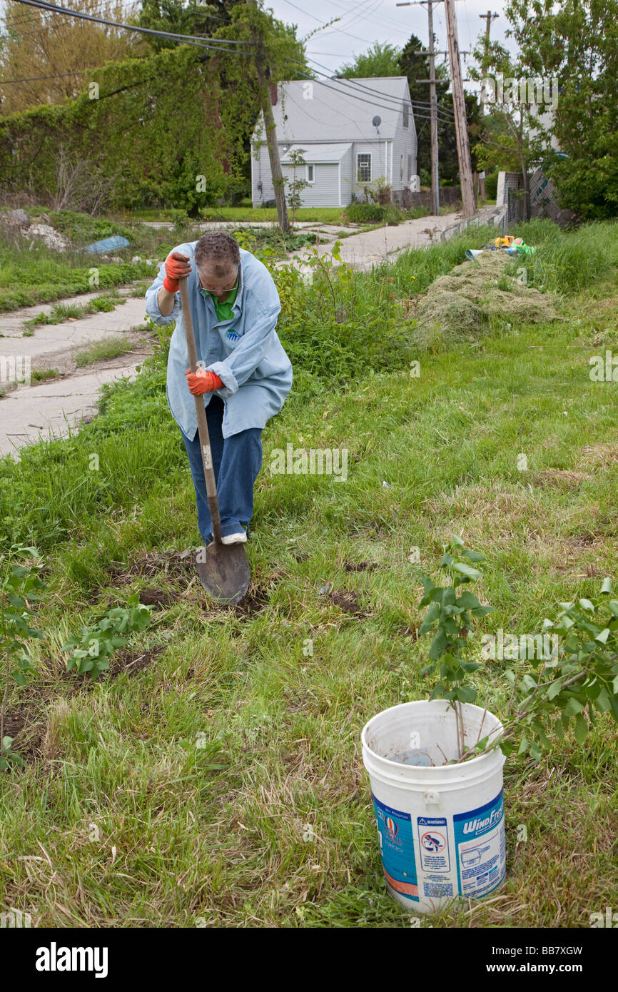 Construction of community garden in Detroit Stock Photo - Alamy