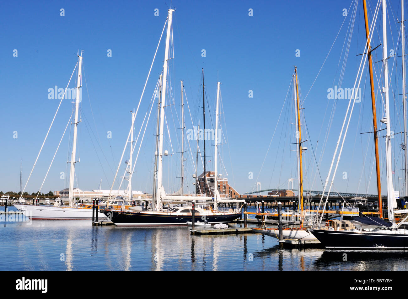 Sailboats docked at marina in Newport Harbor, Rhode Island. USA Stock ...