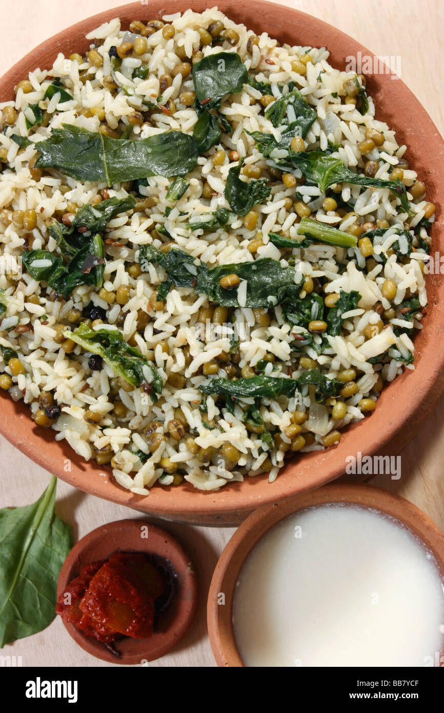 Saag waali Khichri is a north Indian vegetarian dish made of rice and ...