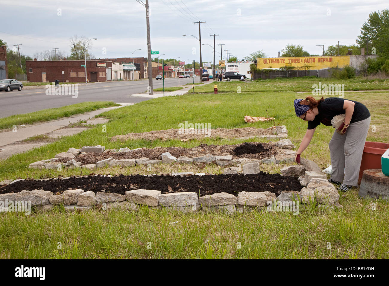 Construction of community garden in Detroit Stock Photo - Alamy