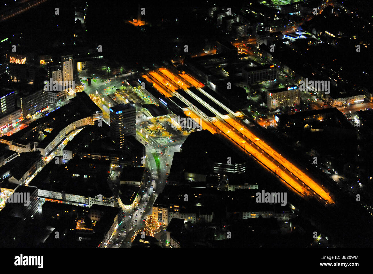 Aerial view of bochum city center with christmas market hi-res stock ...