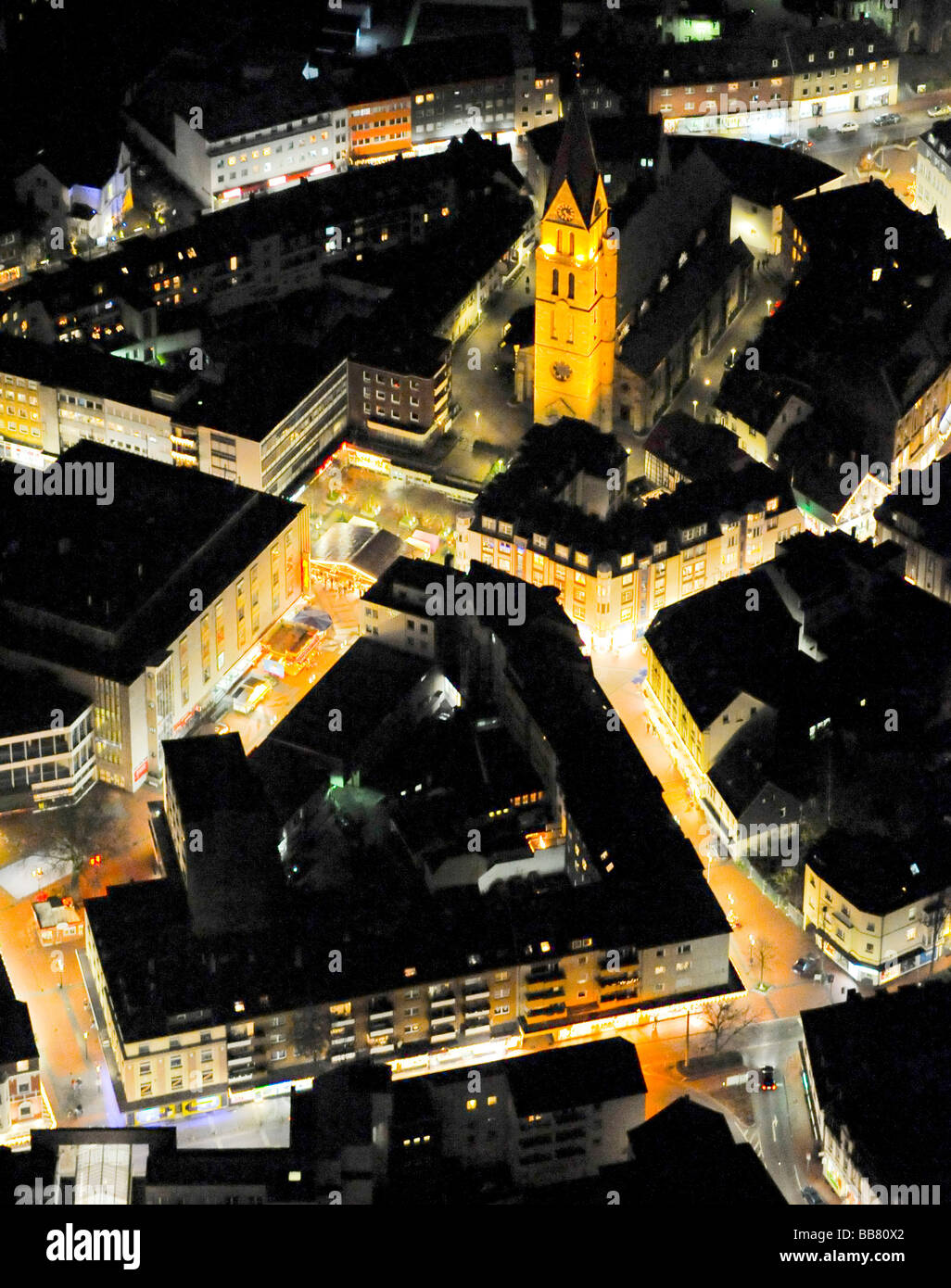 Aerial photo, night shot, city center, Lutherkirche Church, Christmas ...