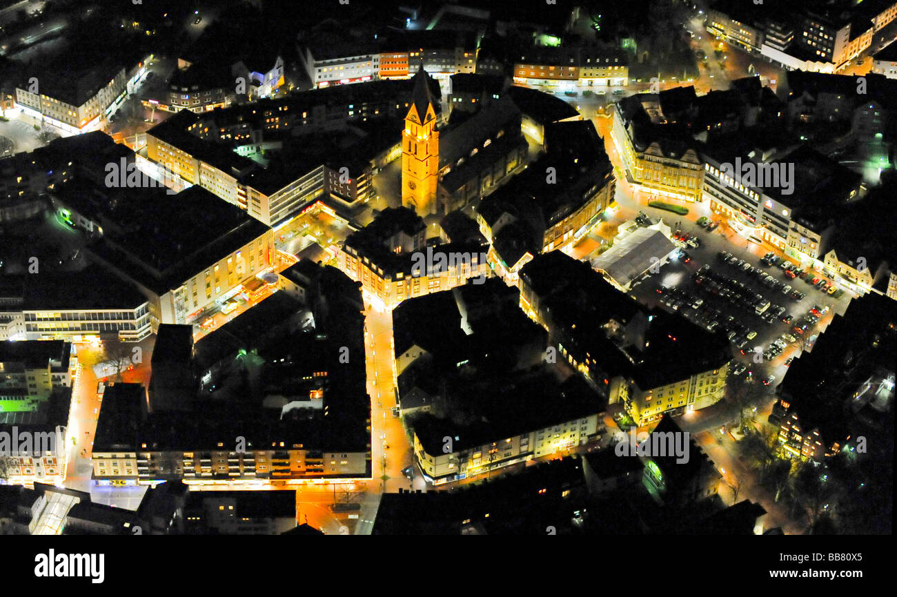 Aerial photo, night shot, city center, Lutherkirche Church, Christmas ...
