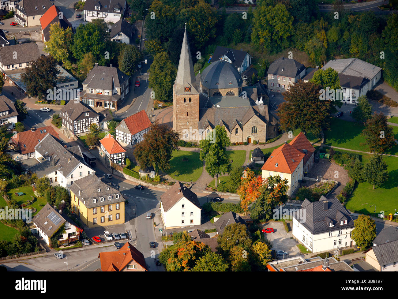 Aerial photograph, Church of St. Blasius, Balve, Maerkischer Kreis ...