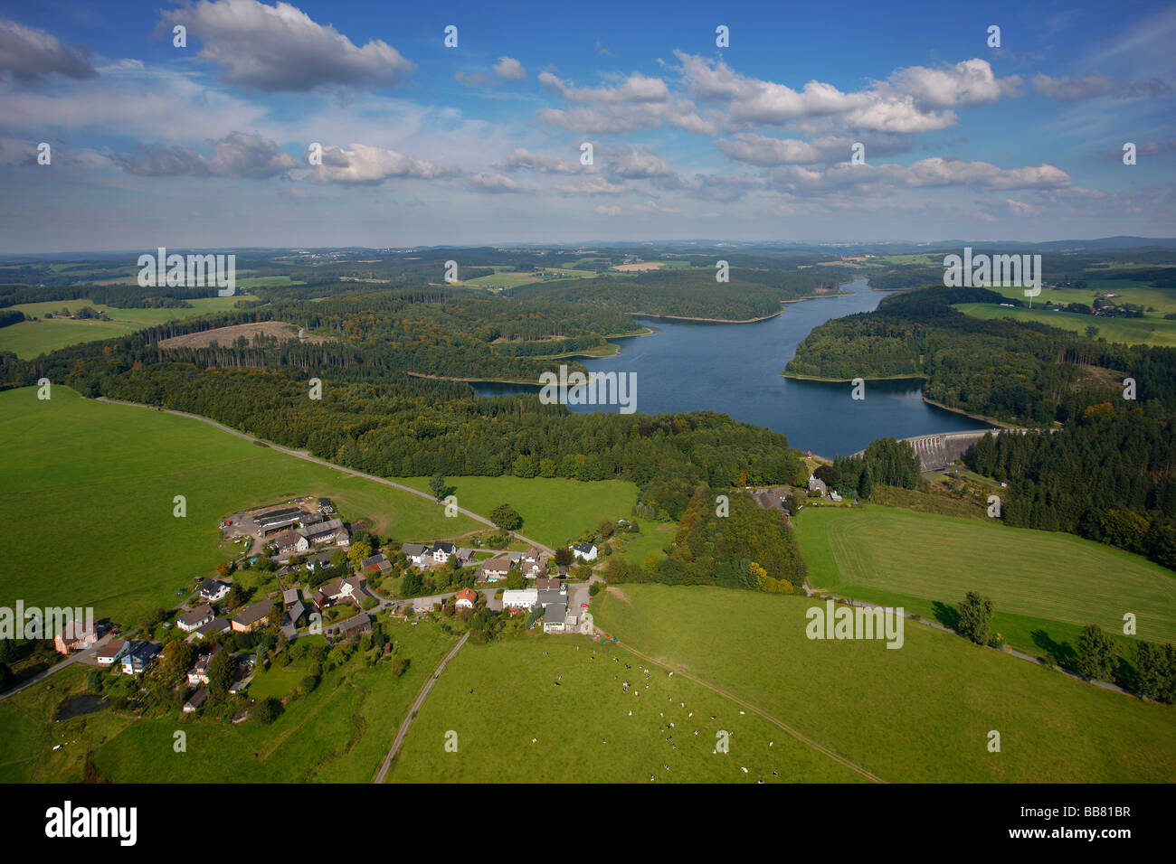 Aerial photo, Kierspe, Kerspe storage lake, Sauerland, North Rhine ...