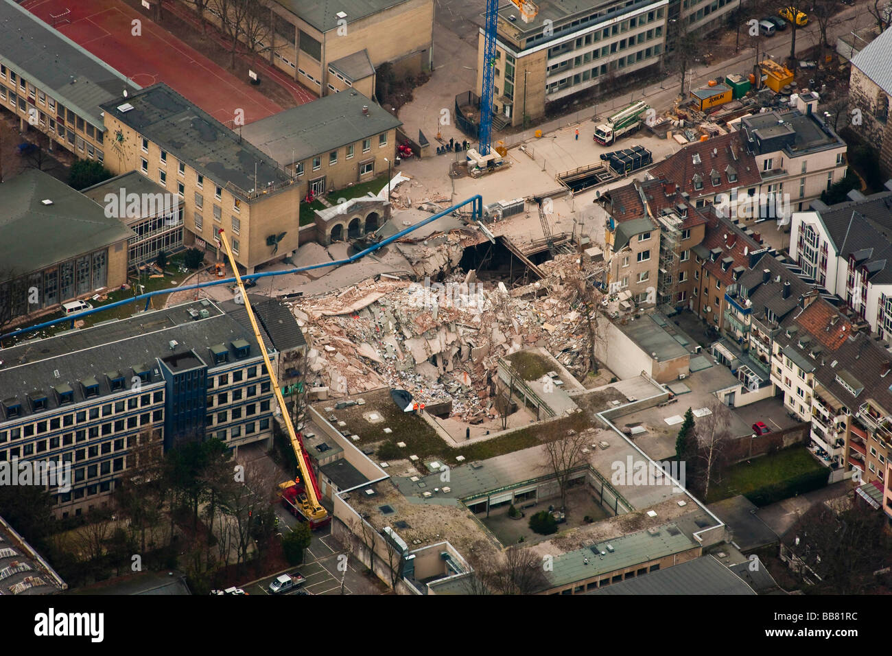 Aerial view, collapse of the Historical Archive of the City of Cologne ...