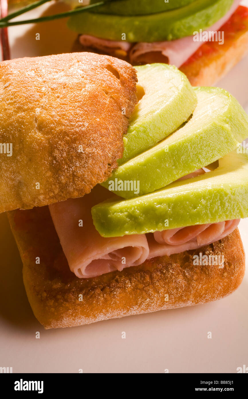 Ham and avocado sandwich close up still life Stock Photo - Alamy