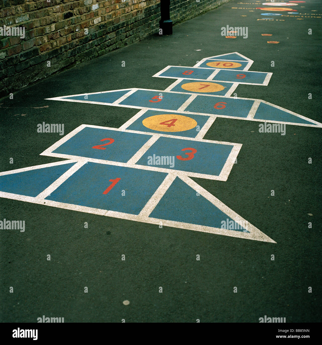 Children's hopscotch game in the shape of a space rocket Stock Photo ...