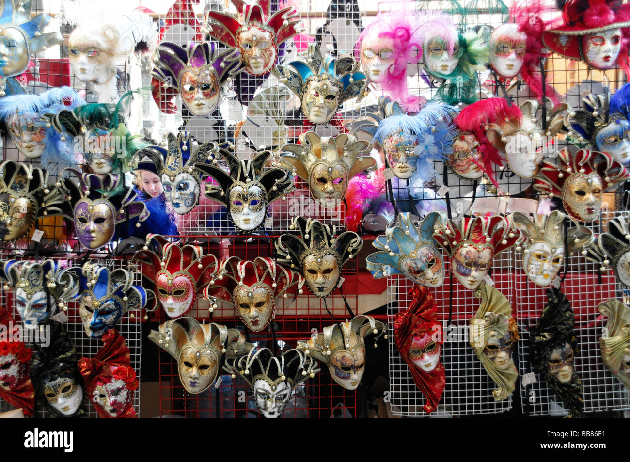 Masks, vendor's booth, Carnevale 2009, carnival in Venice, Venetia ...