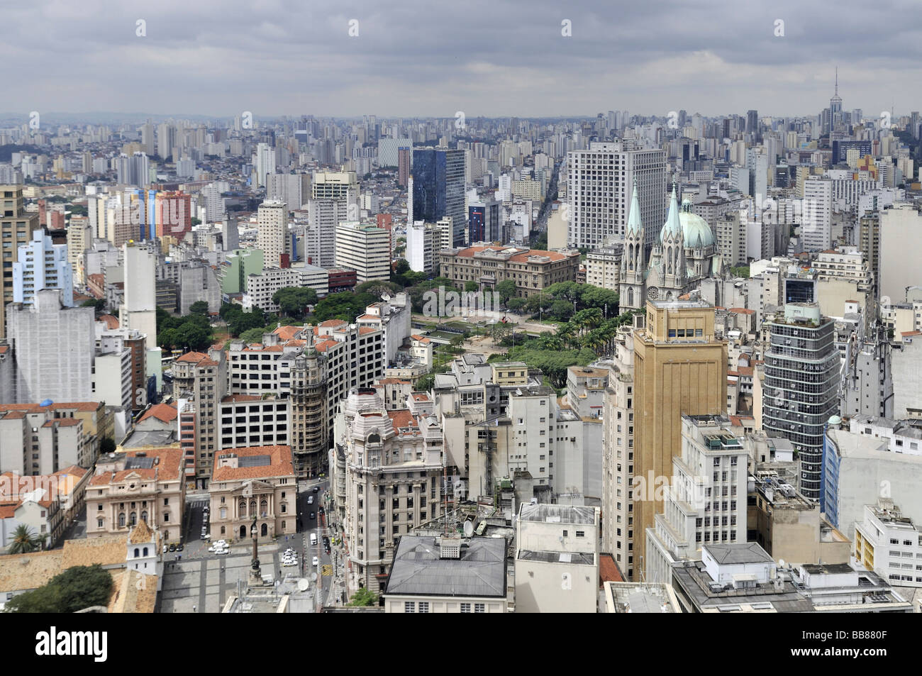 Aerial photo, view on the Cathedral da Sé and Praca da Sé square, Sao ...