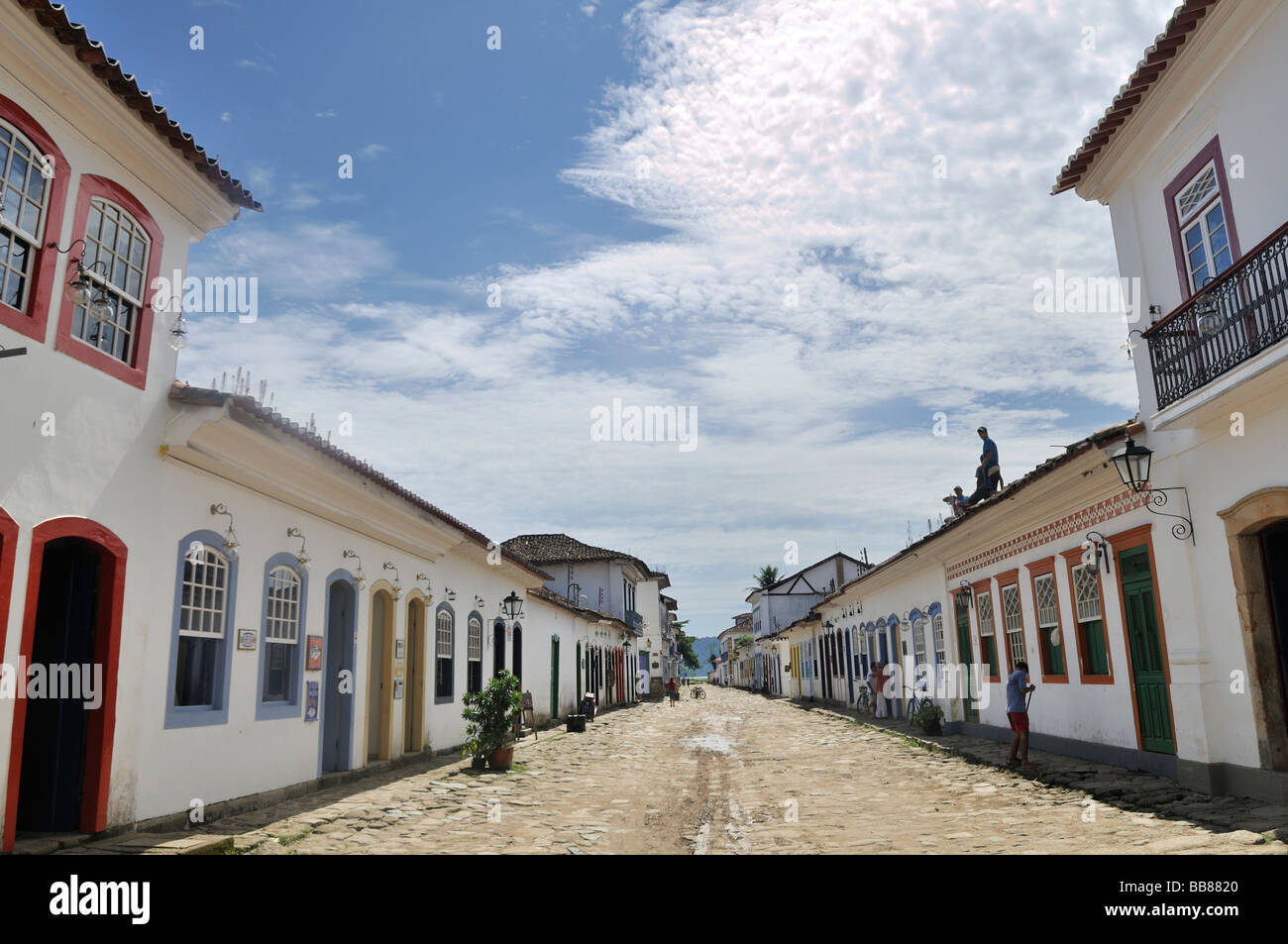 Street in the baroque historic city of Paraty, Parati, Rio de Janeiro ...