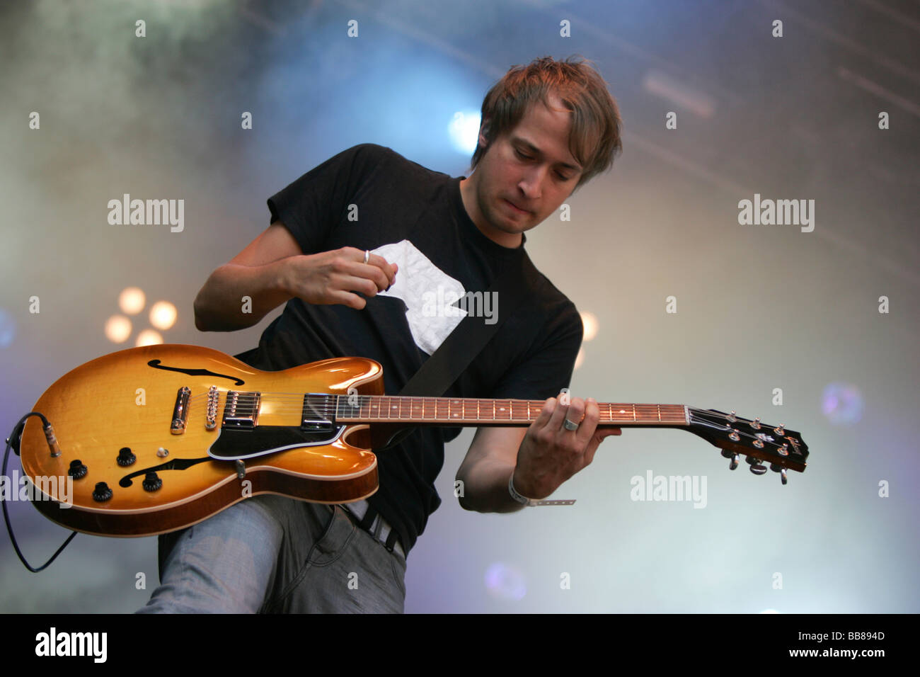 Simon Triebe, guitarist of the German rock and pop band Juli performing ...
